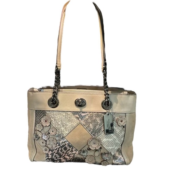 Coach | Bags | Coach Tea Rose Edie Carryall Snakeskinpatchwork Leather ...